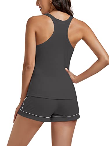 LYANER Women's 2 Piece Pajama Set Scoop Neck Pocket Sleeveless Tank Top Sleepwear with Shorts PJ Gray Small