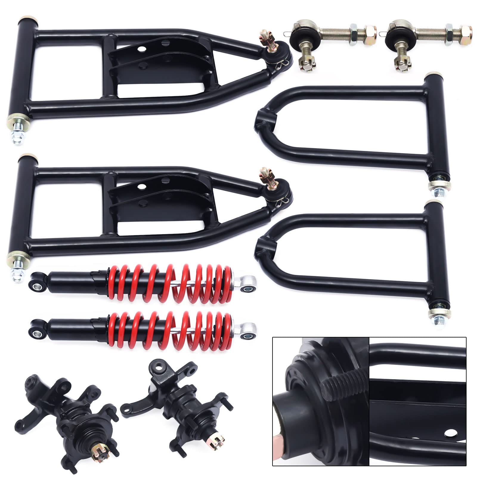 CHUNILLE Suspension Swing Arm Assembly Metal Suspension Swing Arm Upper/Lower Steering Knuckle Spindle Suspension+Shock For ATV Go Kart (340mm)