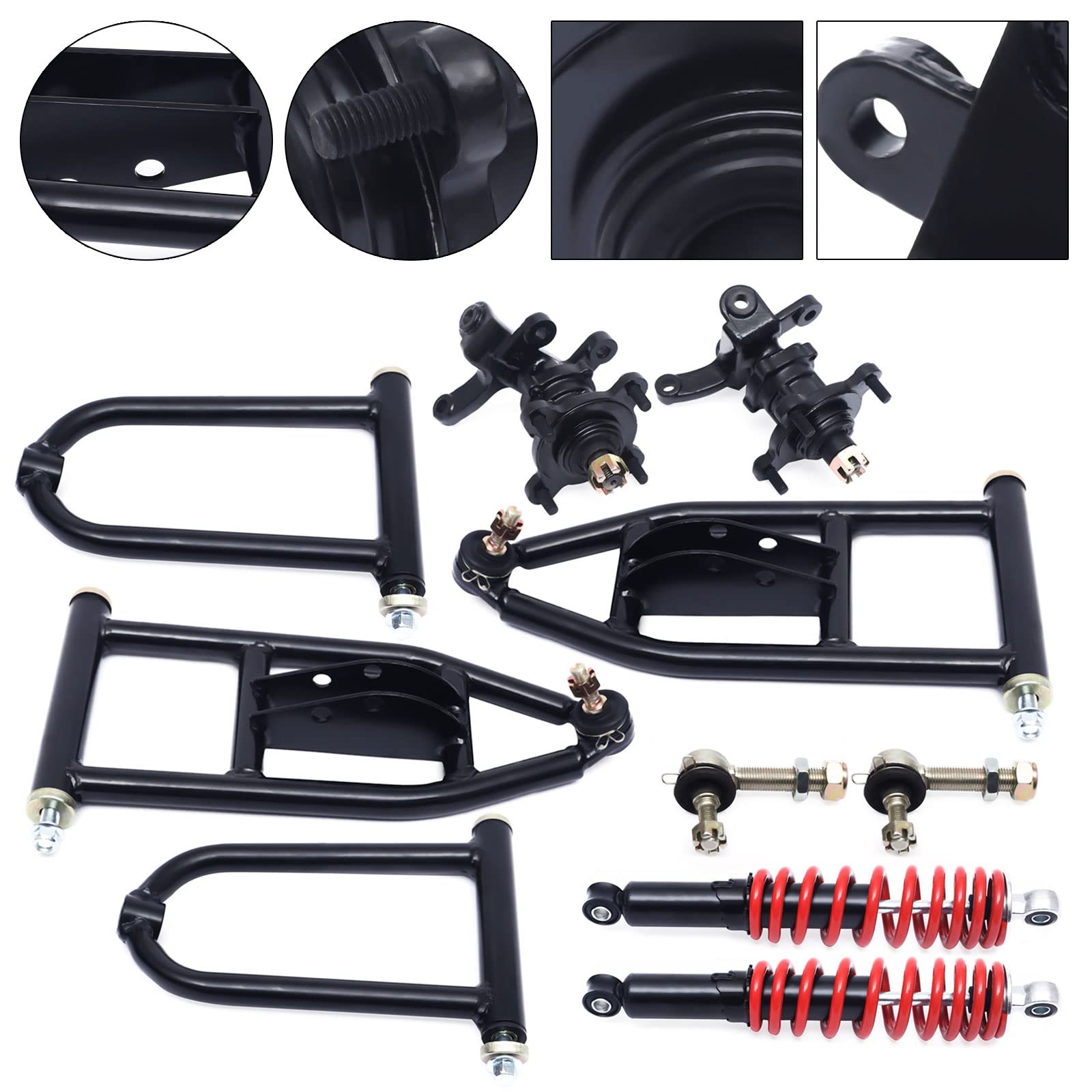 CHUNILLE Suspension Swing Arm Assembly Metal Suspension Swing Arm Upper/Lower Steering Knuckle Spindle Suspension+Shock For ATV Go Kart (340mm)