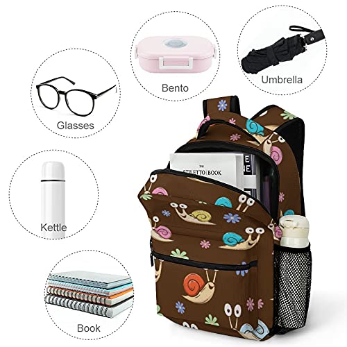 Cute Snail And Flower Travel Laptop Backpack Study Shoulder Bag With Reinforced Adjustable Straps For Outdoor Camping School
