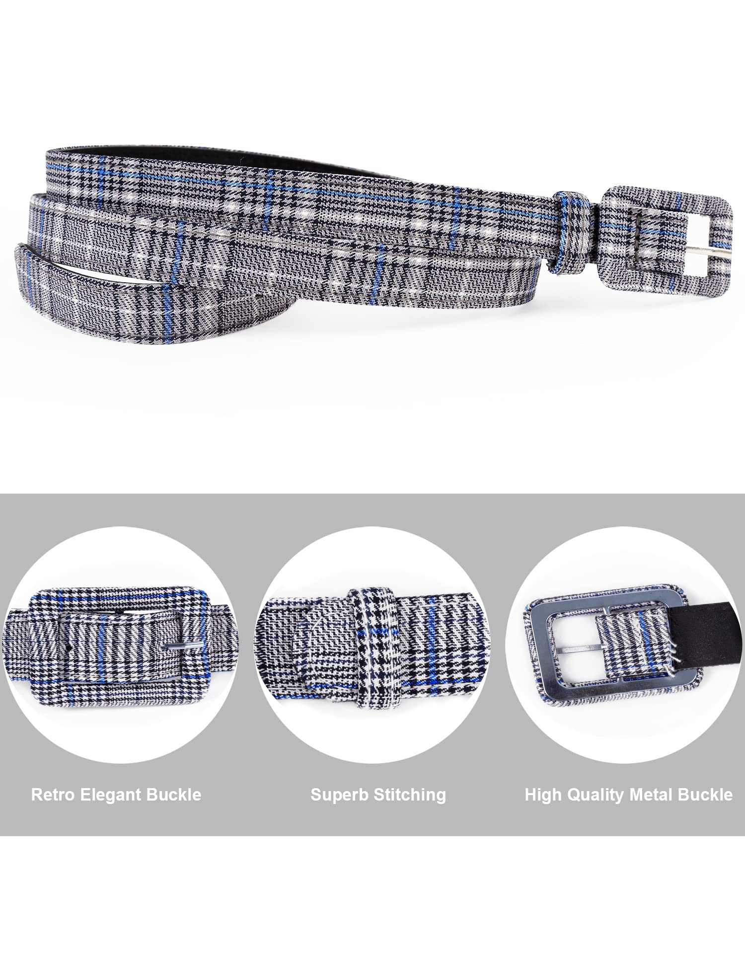 MUXXN Womens Belt- Solid Color Basic Belt for Casual Formal Dress or Jeans (Blue Plaid XL)