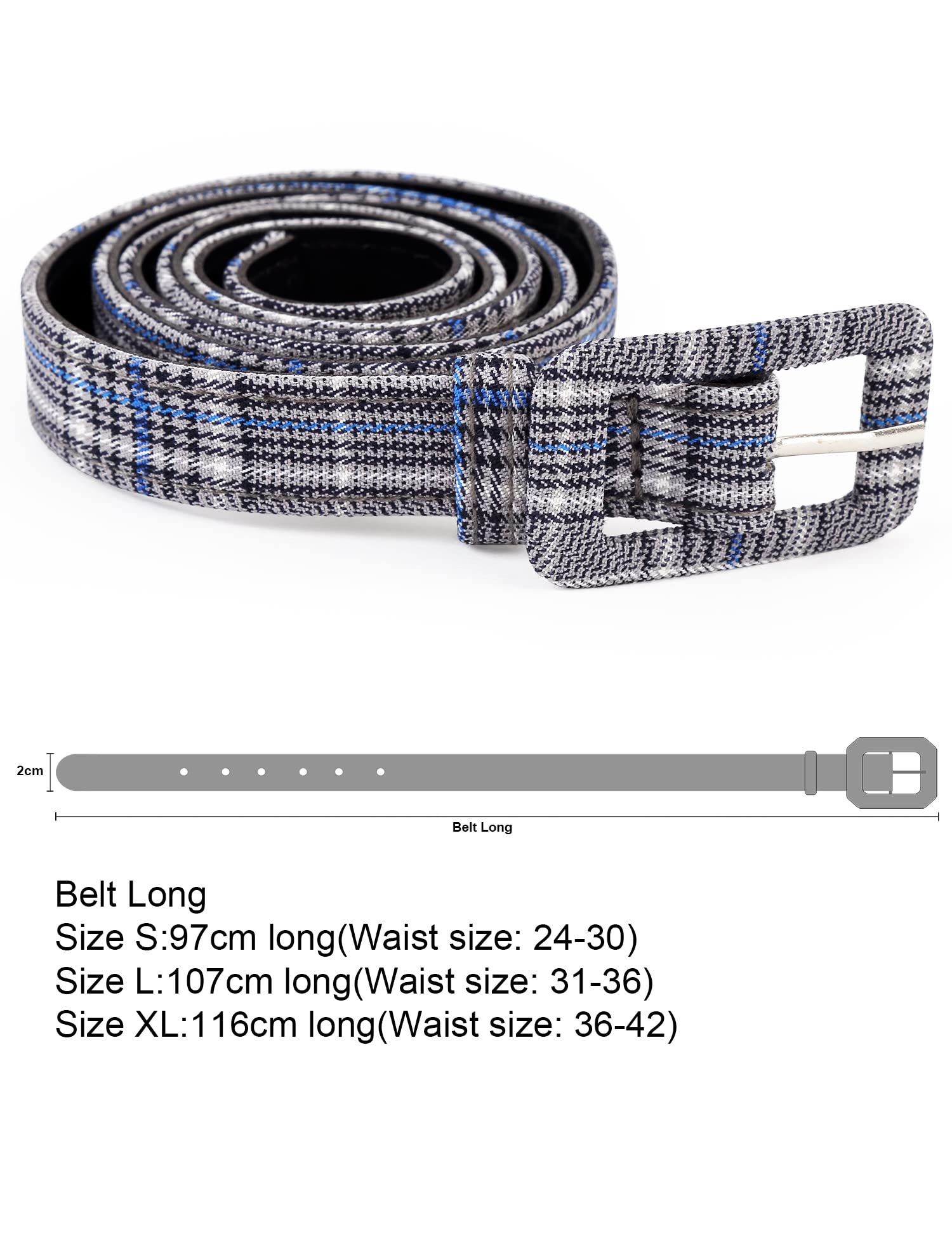 MUXXN Womens Belt- Solid Color Basic Belt for Casual Formal Dress or Jeans (Blue Plaid XL)