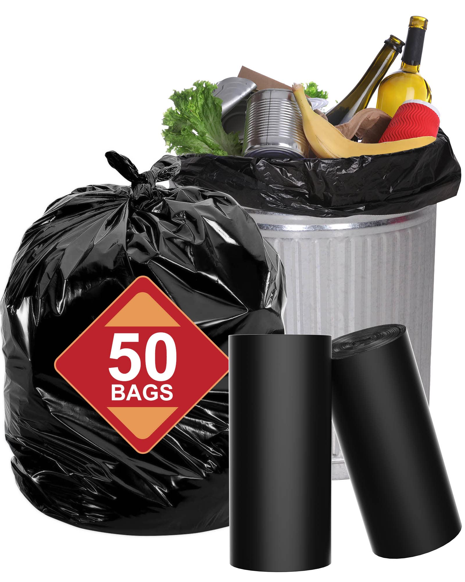 AYOTEE 23 Gallon Trash Bags with Zip Ties, 20-25 Gallon Trash Bags (50 Count Bulk) Large Black Trash Bags 20 Gallon Trash Bags, Extra Large Garbage Bags for Commercial, Household, Lawn (30"x35")