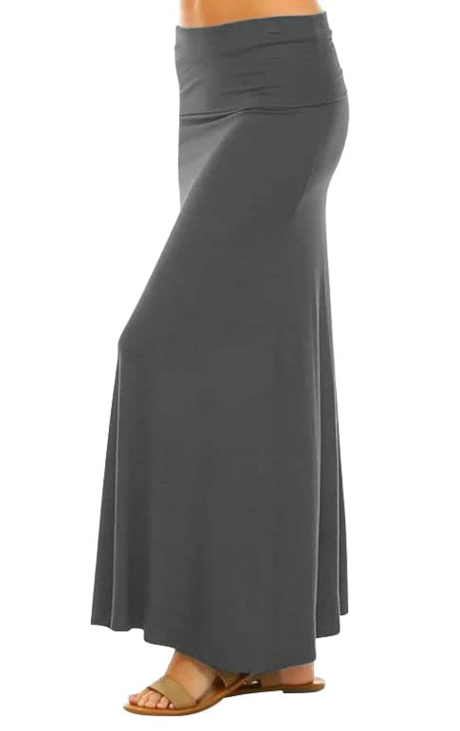 Sweet Hearts Maxi Skirt for Women- Comfy Foldover High Waist Long Flare A-Line Skirt Maxi Dress XS-3X Made in USA (Charcoal, Medium)