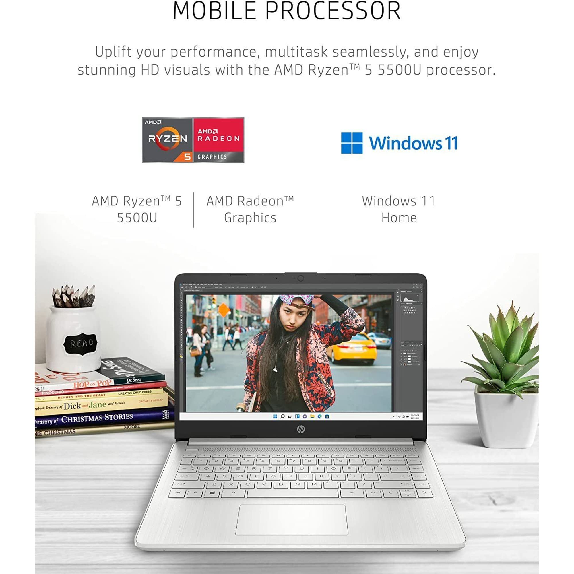HP 14" FHD Business Laptop Computer [Windows 11 Pro], 6-core AMD Ryzen 5 5500U (Up to 4.0 Ghz), 32GB RAM, 1TB PCIe SSD, Thin & Portable, Long Battery Life, Wi-Fi 6, Bluetooth 5.2, HDMI, USB, w/Battery