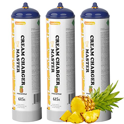 GreatWhip Pineapple Flavor 615g Whipped Cream Cylinder Nitrous Oxide Cartridges Pure N2O Tank (3 Cylinder)