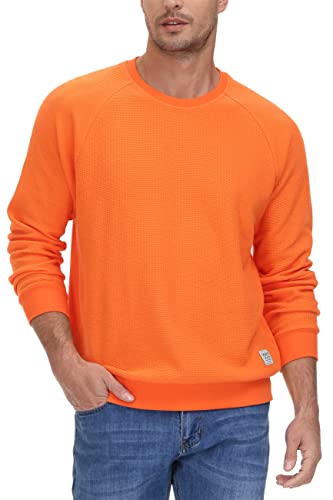 MAGCOMSEN Men's Crewneck Sweater Shirts Light Weight Sweatshirts Long Sleeve Light Pullover Casual Stylish Solid Shirt Orange,L