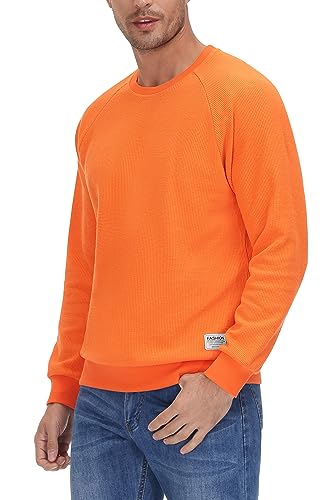 MAGCOMSEN Men's Crewneck Sweater Shirts Light Weight Sweatshirts Long Sleeve Light Pullover Casual Stylish Solid Shirt Orange,L
