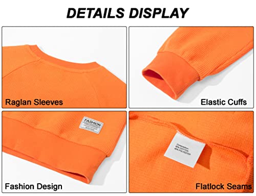 MAGCOMSEN Men's Crewneck Sweater Shirts Light Weight Sweatshirts Long Sleeve Light Pullover Casual Stylish Solid Shirt Orange,L