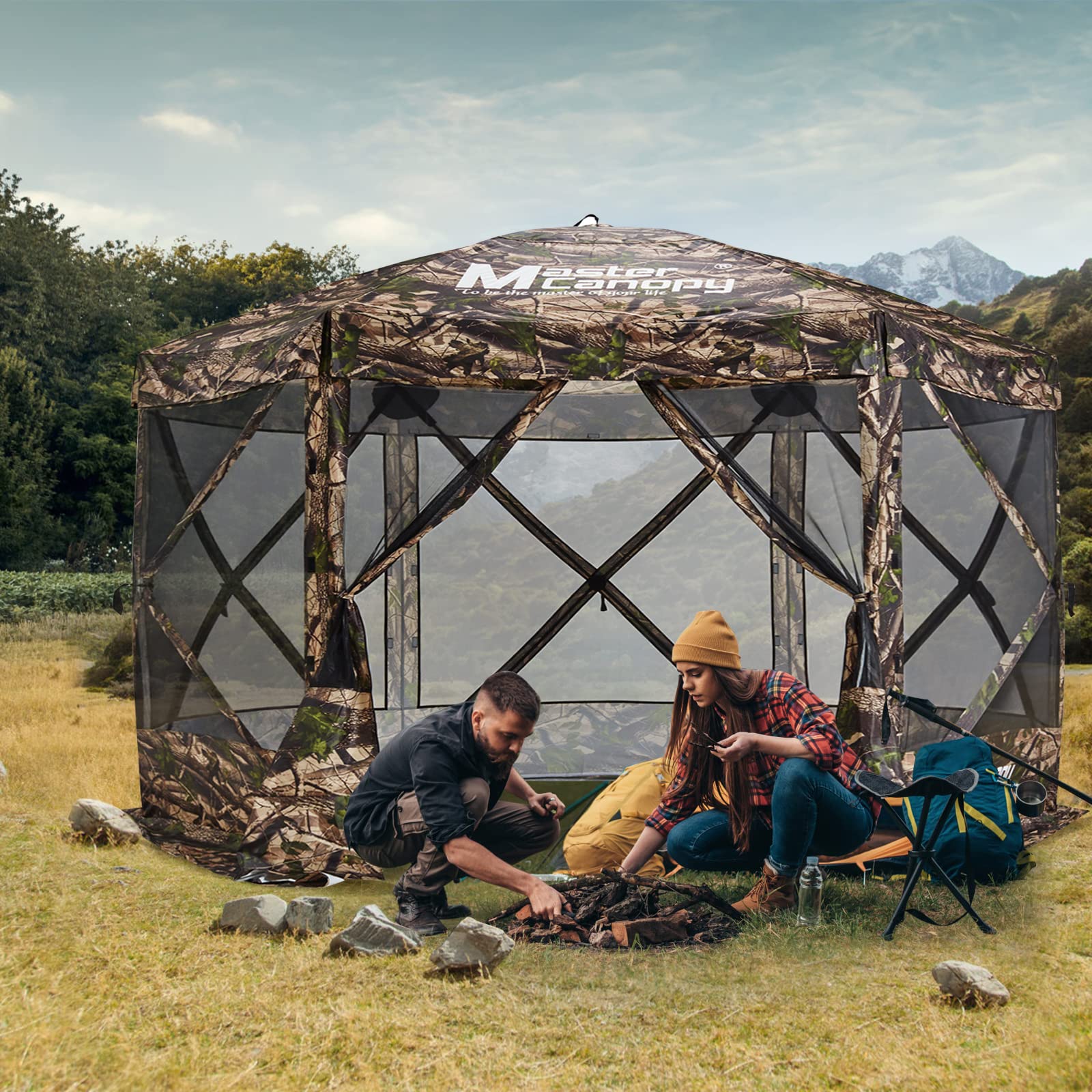 MASTERCANOPY 12x12 Portable Screen House Room Pop up Gazebo Outdoor Camping Tent with Carry Bag (12x12,Camouflage)