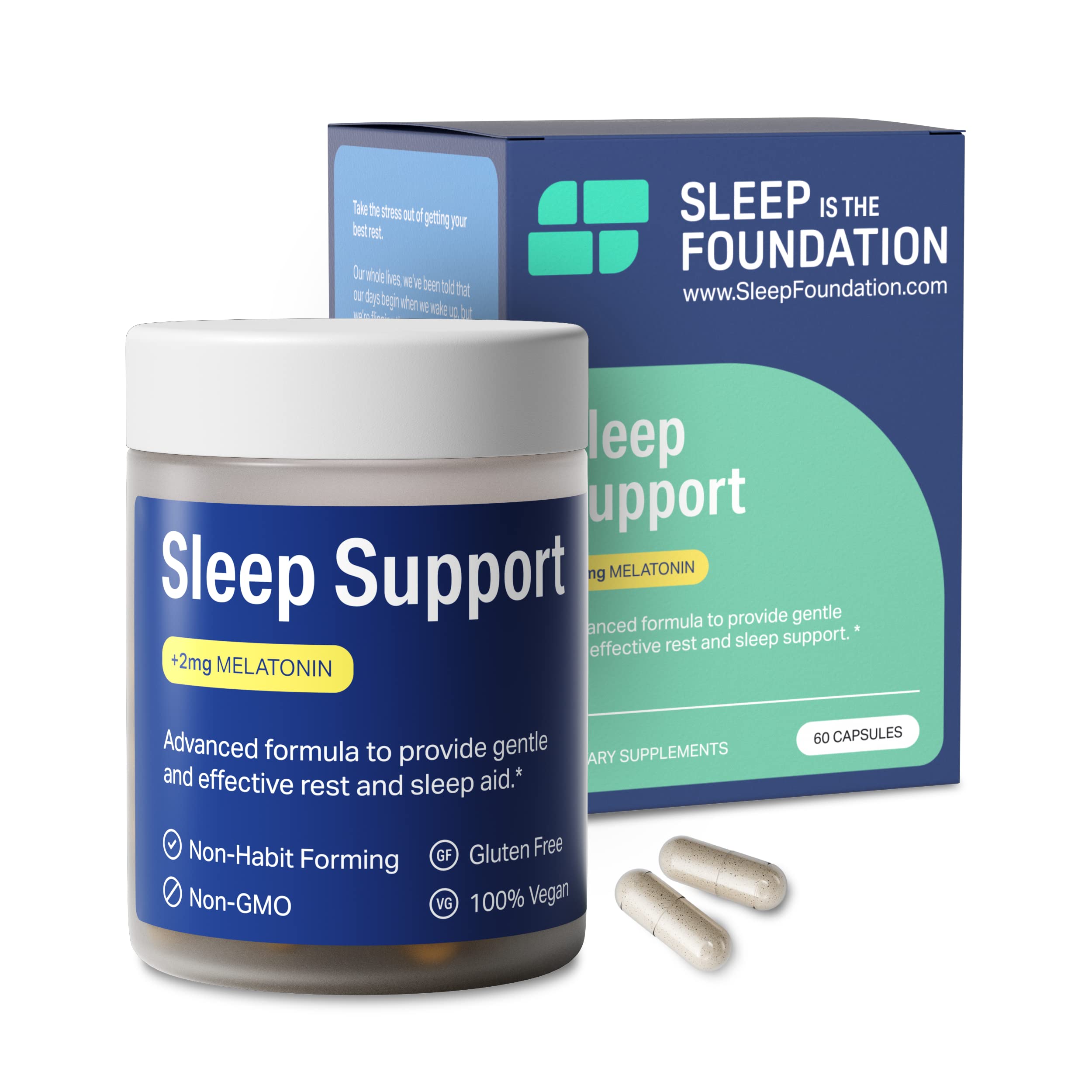SLEEP IS THE FOUNDATION Sleep Aid with 2mg Melatonin - Sleeping Pills with GABA, L-Theanine & Chamomile - Non-Habit Forming Sleep Supplement, 60 Capsules
