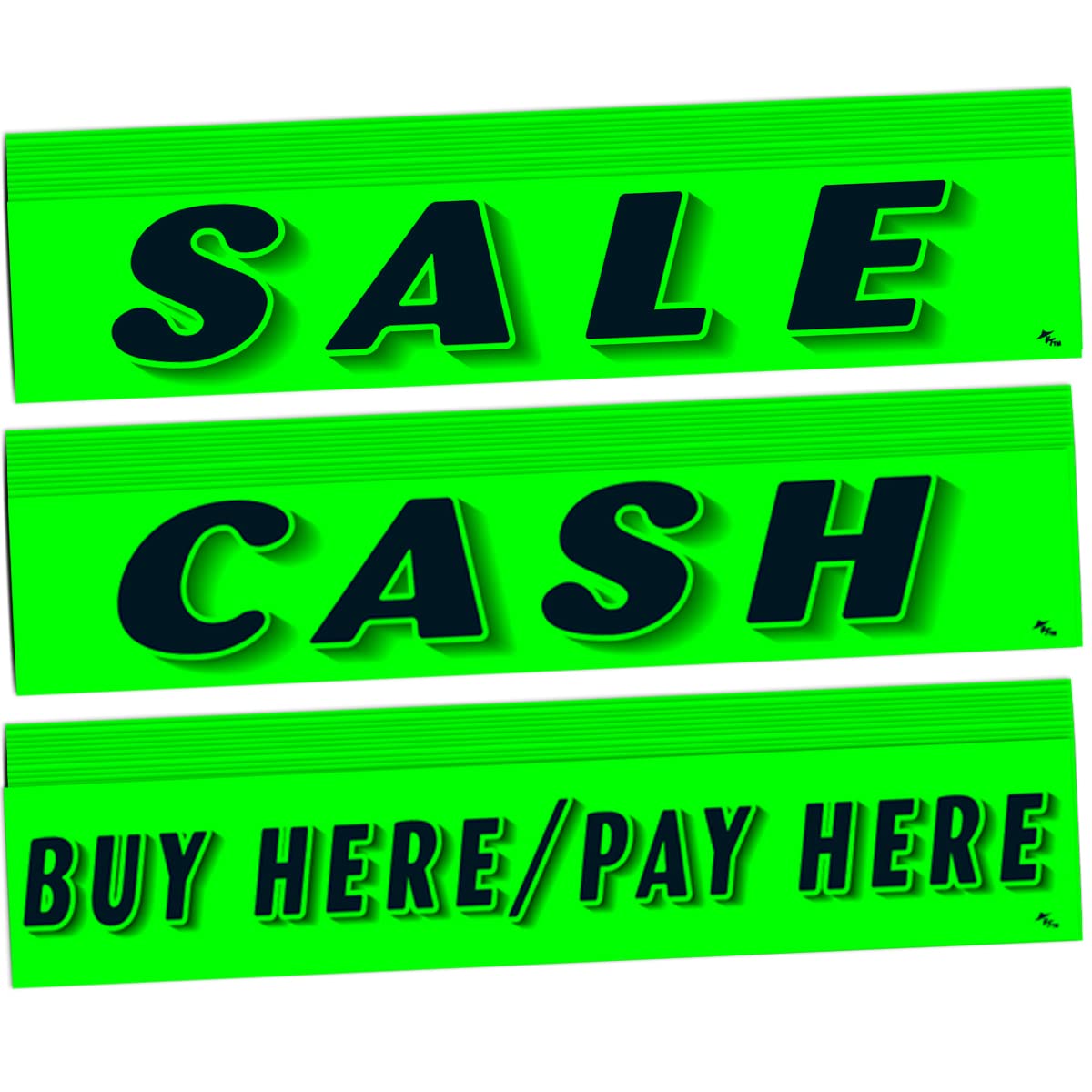 Versa Tags Windshield Slogan Stickers 12 Pack of Sale Stickers 12 Pack of Cash Slogans 12 Pack of Buy HERE Pay HERE Window Stickers (36) Dealership Stickers Black On Green