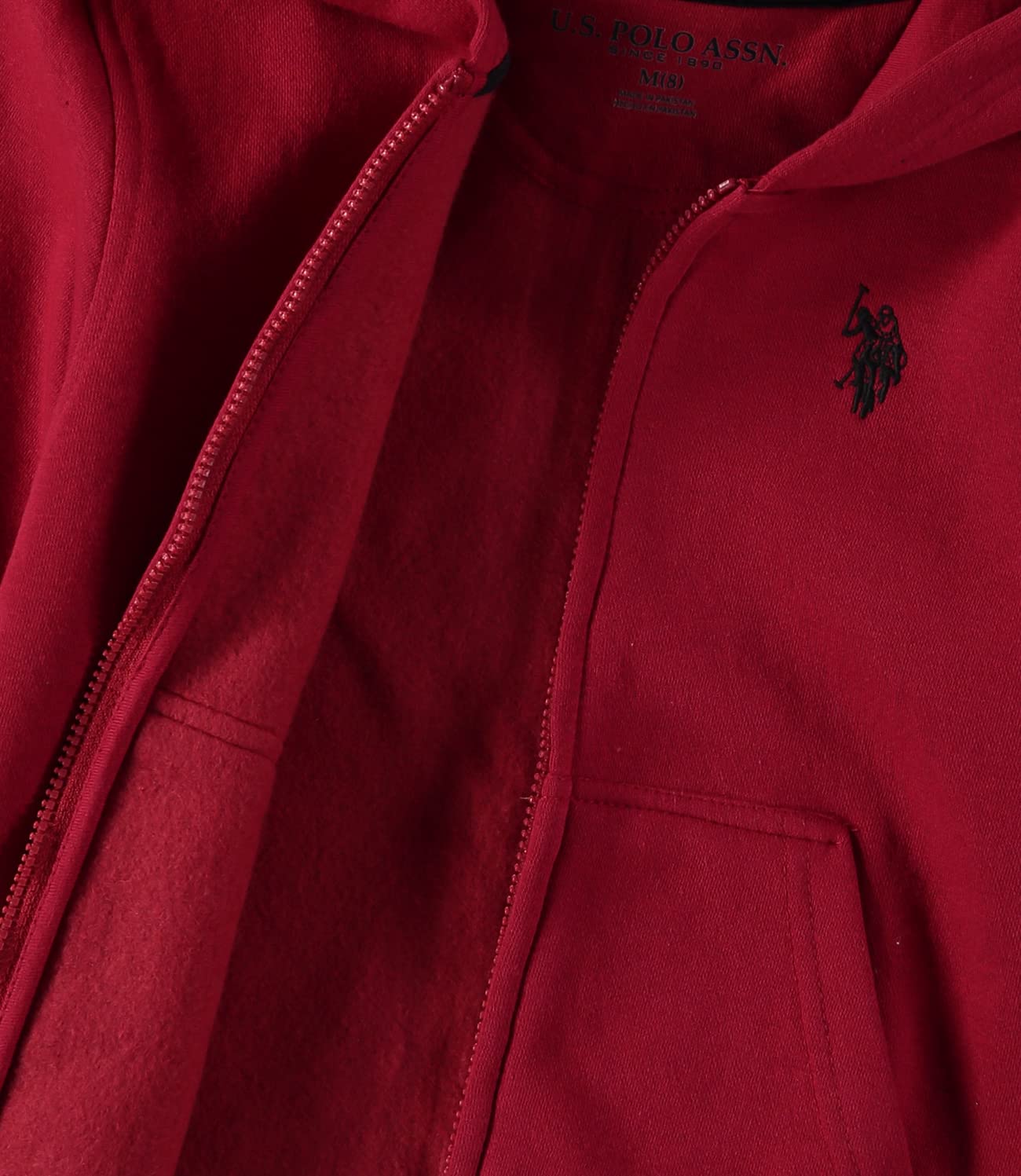 U.S. Polo Assn. Boys' Hooded Zip Fleece Jacket, New Red, 8