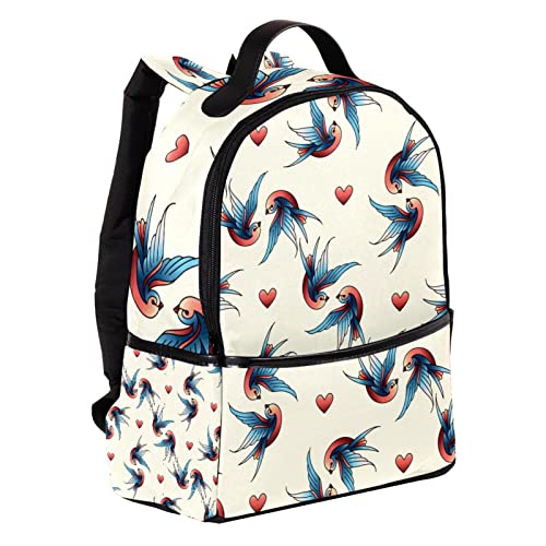 Casual Mini Backpack PU Leather Travel Shopping Bags Daypacks Old School Swallows Background
