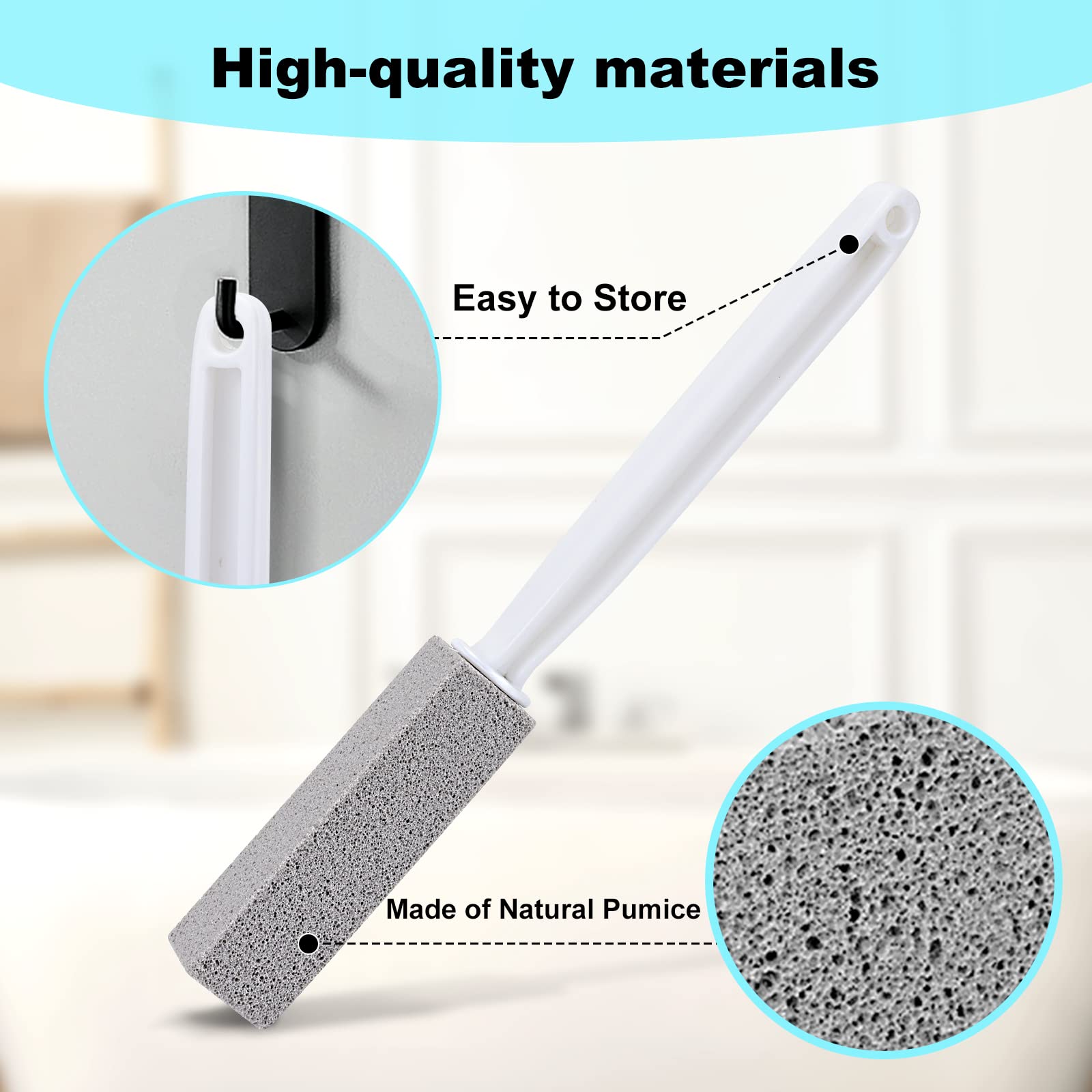 HongWay Toilet Pumice Stone for Cleaning 4 Pack, with Extra Long Handle, Pumice Scouring Pad Pumice Stick Cleaner for Cleaning Toilet, Bathtubs, Kitchen Sink, Grill, Household