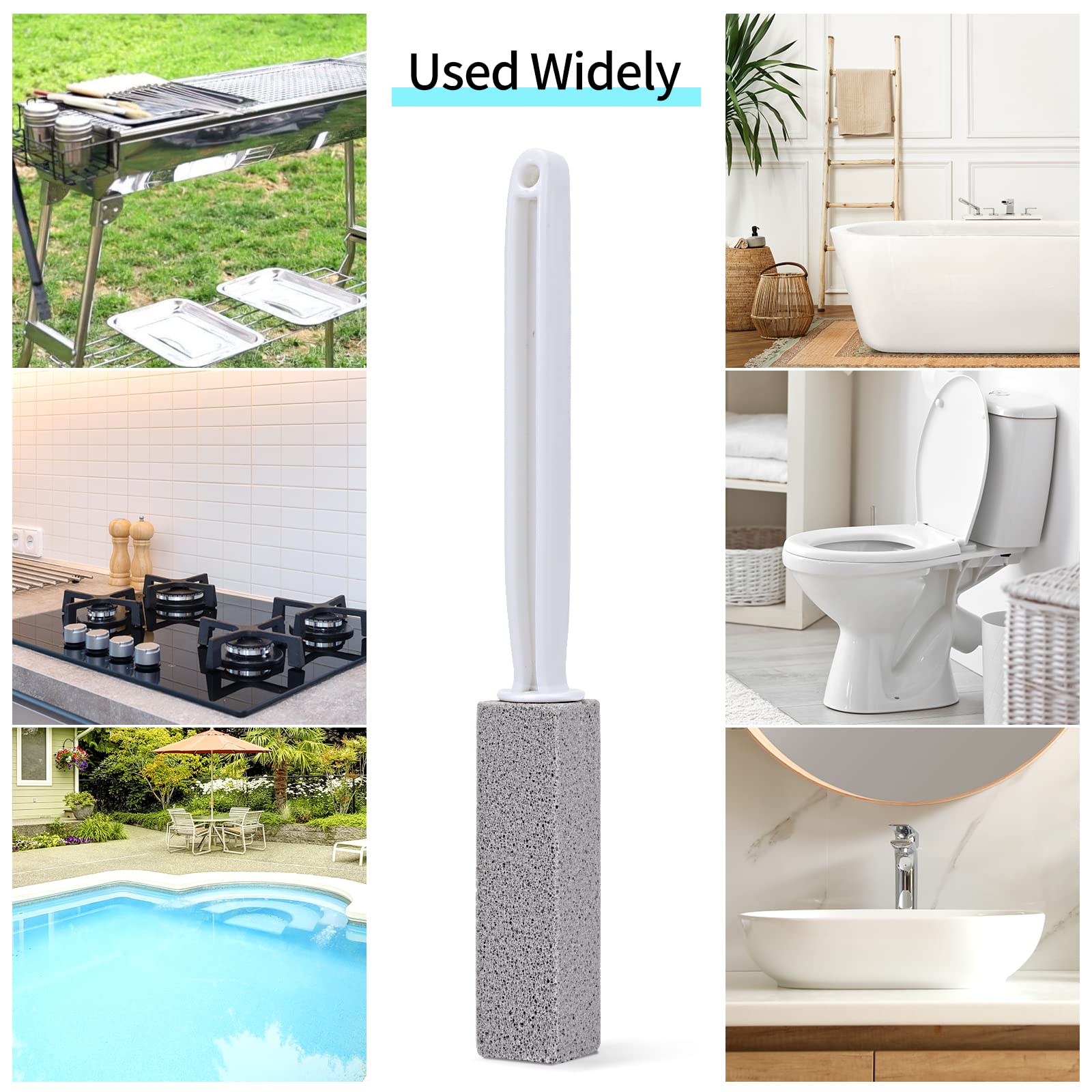 HongWay Toilet Pumice Stone for Cleaning 4 Pack, with Extra Long Handle, Pumice Scouring Pad Pumice Stick Cleaner for Cleaning Toilet, Bathtubs, Kitchen Sink, Grill, Household