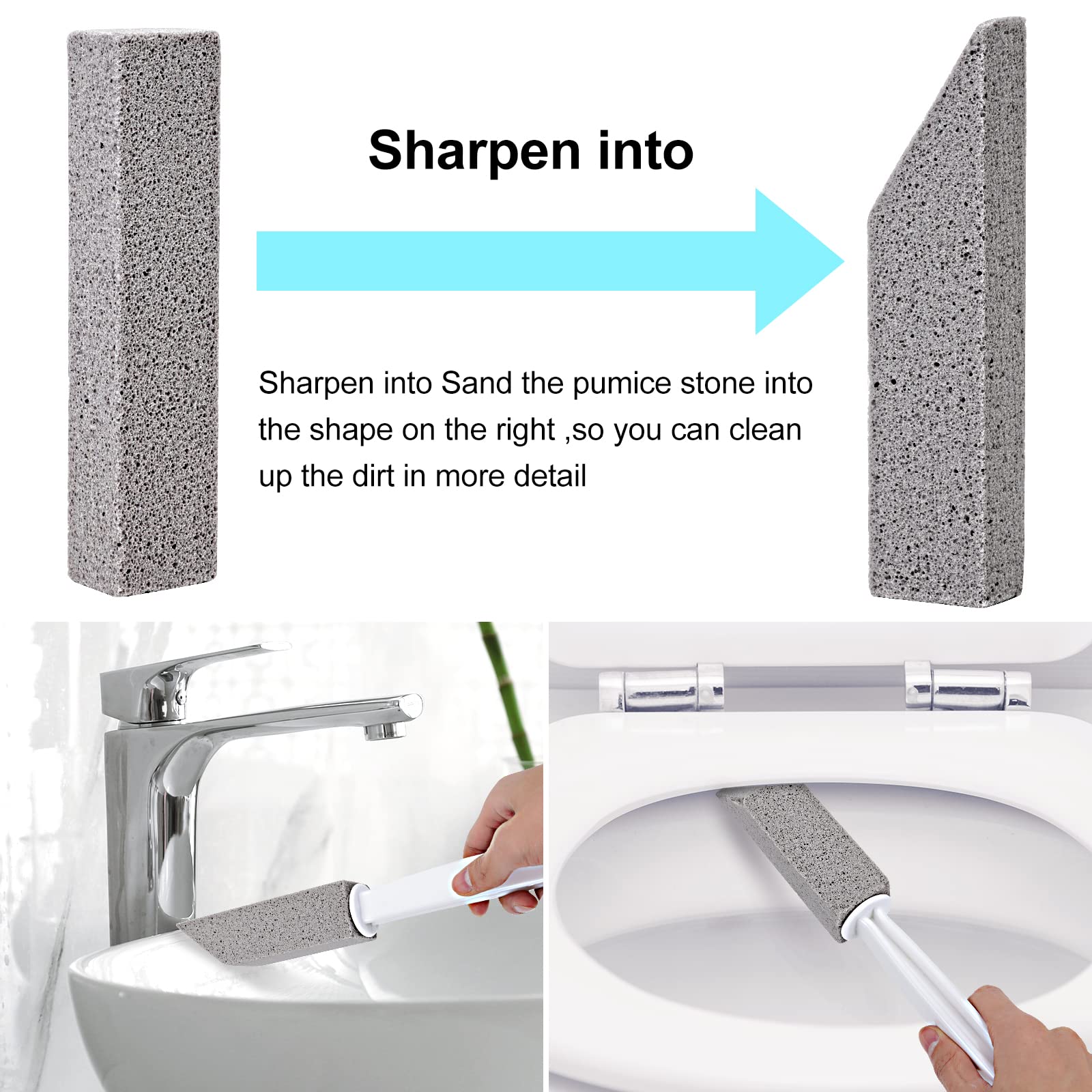 HongWay Toilet Pumice Stone for Cleaning 4 Pack, with Extra Long Handle, Pumice Scouring Pad Pumice Stick Cleaner for Cleaning Toilet, Bathtubs, Kitchen Sink, Grill, Household