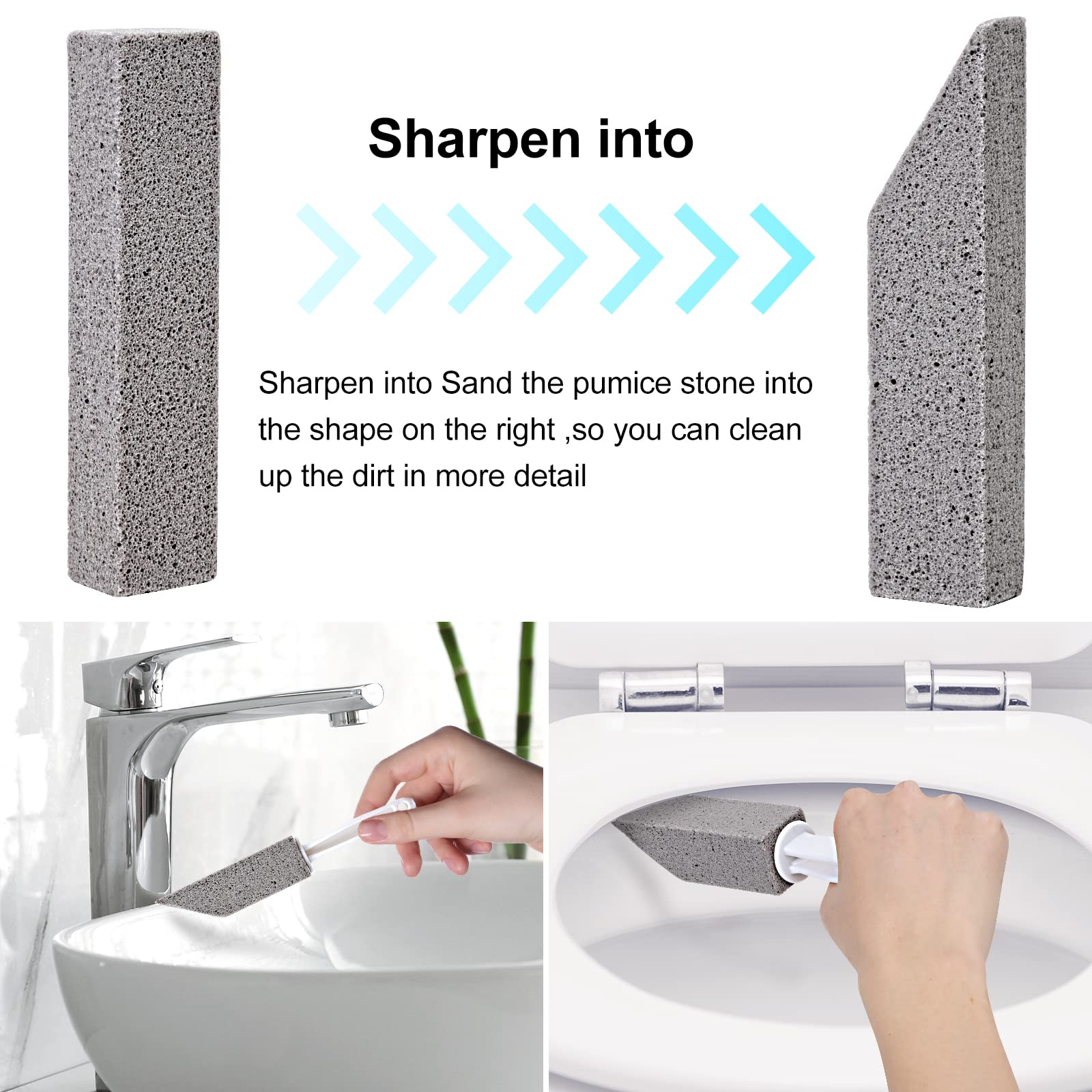 HongWay 6 Pack Pumice Stone Cleaning Brush with Handle, Pumice Scouring Pad for Toilet, Bathtubs, Kitchen Sink, Grill, Household