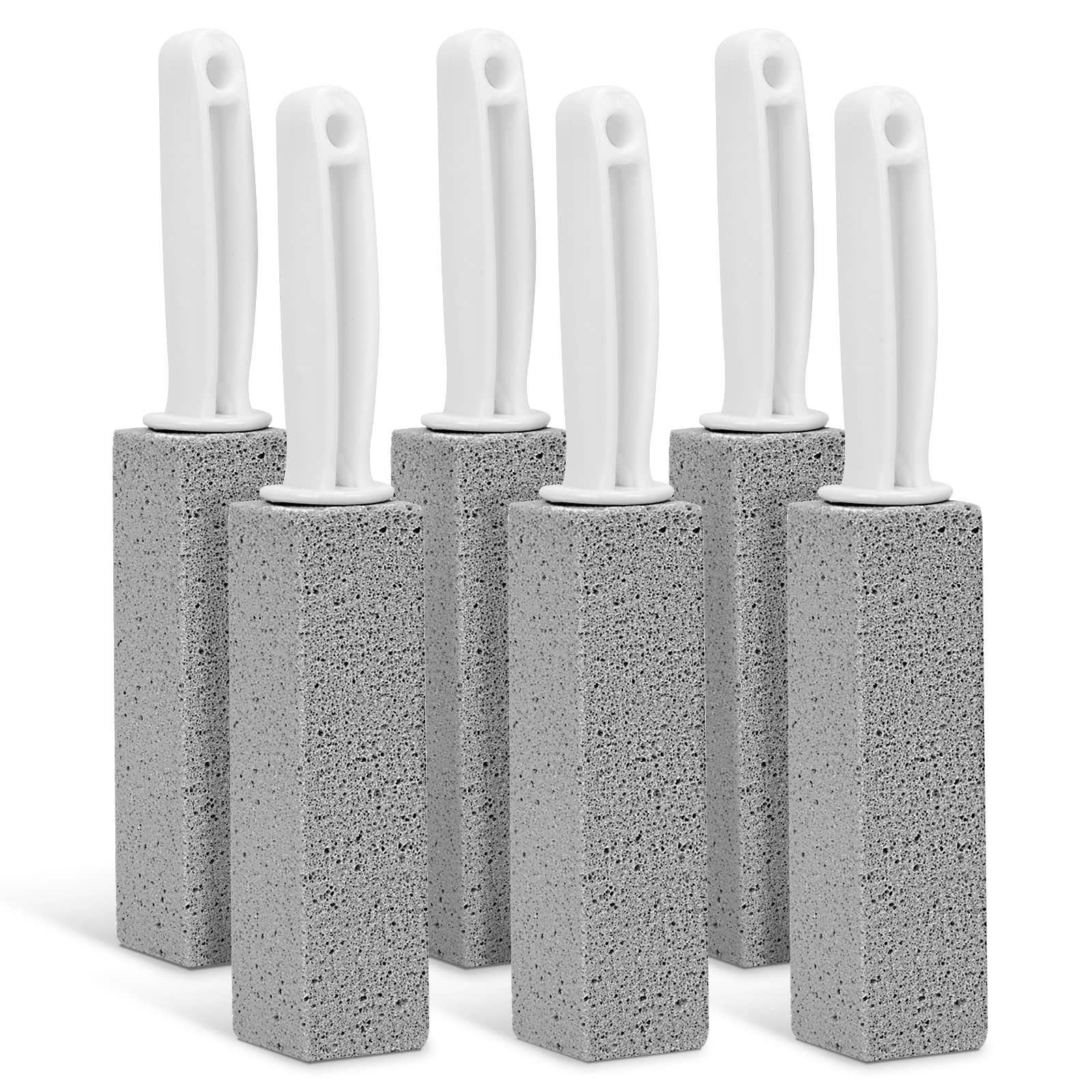 HongWay 6 Pack Pumice Stone Cleaning Brush with Handle, Pumice Scouring Pad for Toilet, Bathtubs, Kitchen Sink, Grill, Household