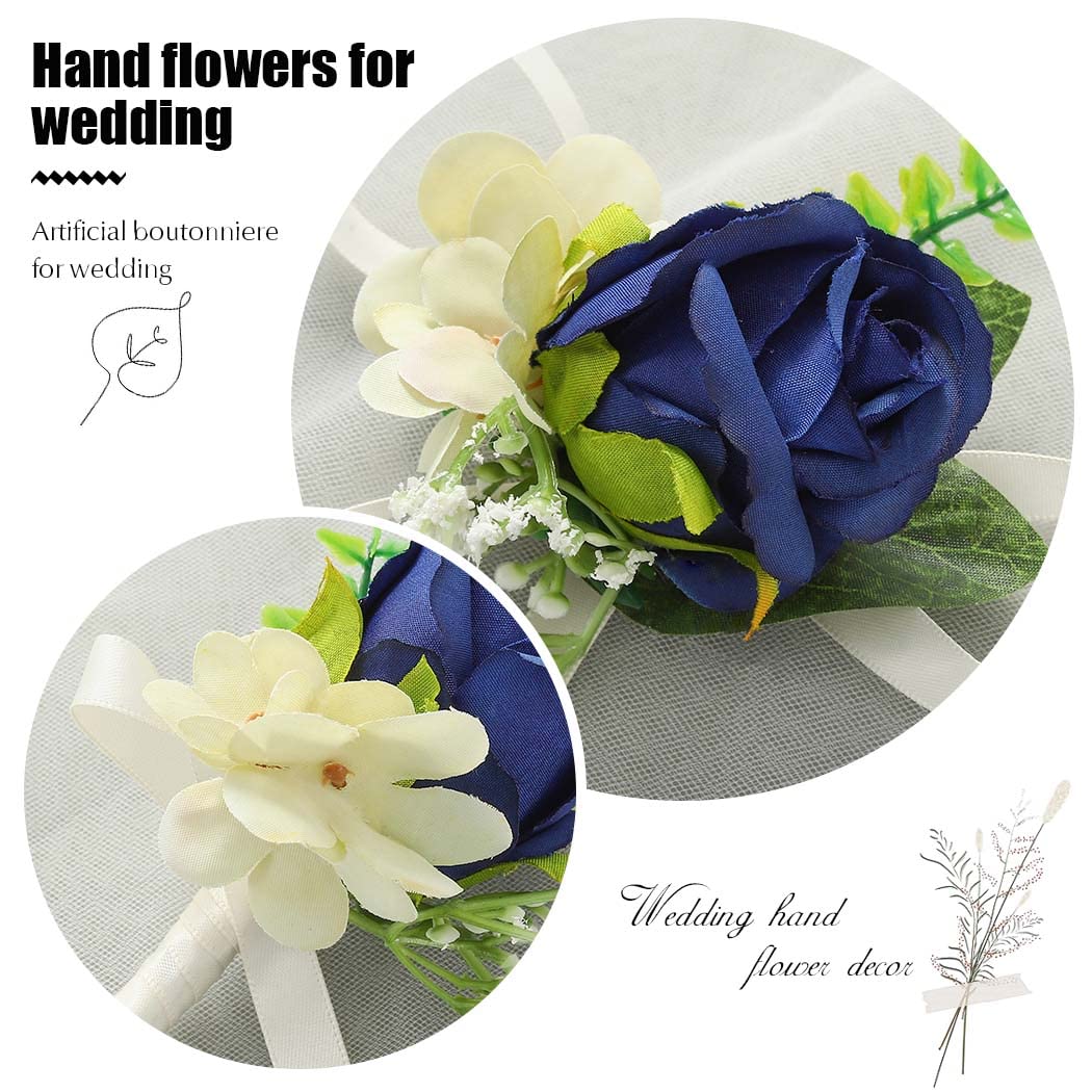 Latious Bride Wedding Corsage and Boutonniere Set Rose Wrist Corsages and Men Boutonnieres Set Prom Flowers Accessories Suit Decorations for Bride and Groom (3-Blue)
