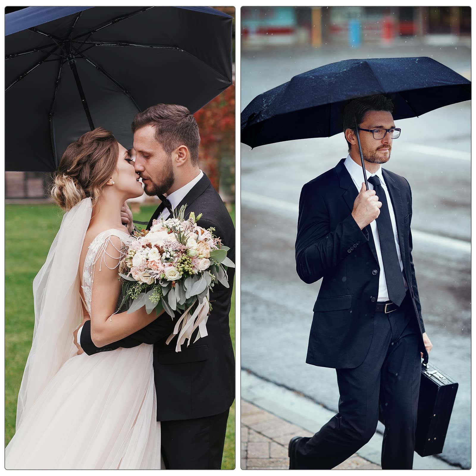 Jexine 6 Pcs Travel Compact Umbrella Automatic Open Close Windproof Small Light Backpack Purse Car Portable Collapsible Umbrella for Rain, Men Women(Navy Blue)