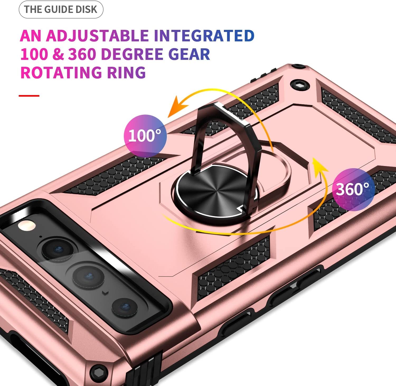 SunRemex for Google Pixel 7 Pro Case with Invisibility Screen Protector, Magnetic Ring Holder Kickstand,[Military Grade] 20ft. Drop Tested Protective Phone Case for Google Pixel 7 Pro (Rose Gold)