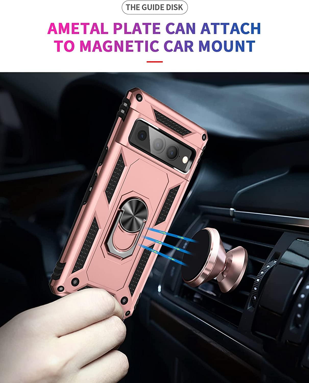 SunRemex for Google Pixel 7 Pro Case with Invisibility Screen Protector, Magnetic Ring Holder Kickstand,[Military Grade] 20ft. Drop Tested Protective Phone Case for Google Pixel 7 Pro (Rose Gold)