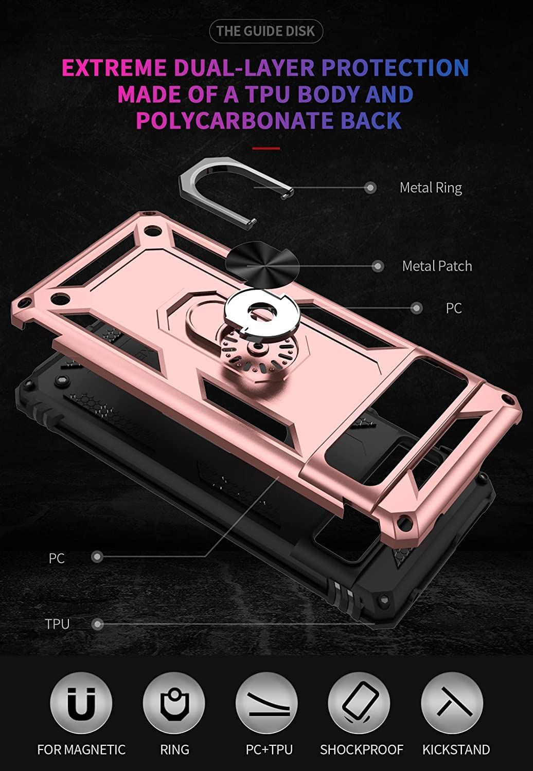 SunRemex for Google Pixel 7 Pro Case with Invisibility Screen Protector, Magnetic Ring Holder Kickstand,[Military Grade] 20ft. Drop Tested Protective Phone Case for Google Pixel 7 Pro (Rose Gold)