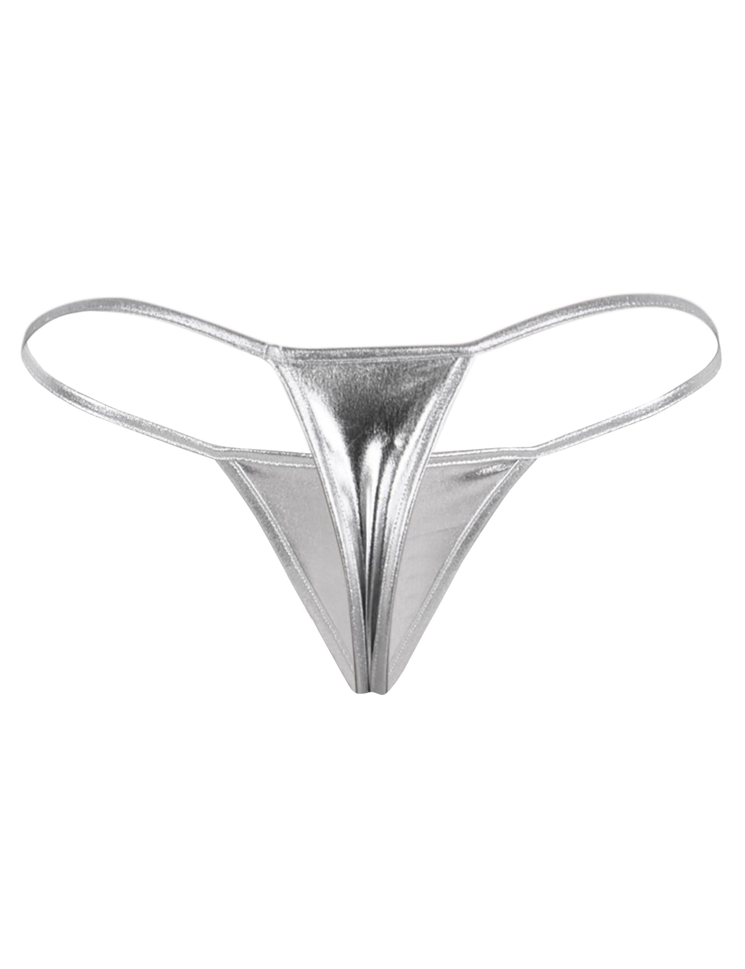 ohyeah Women’s Glossy Silver G-String Micro Thong Sexy Bikini Underwear Tangas Panties Metallic T-Back Thongs for Women Sexy Low Rise Underwear Panties 2XL