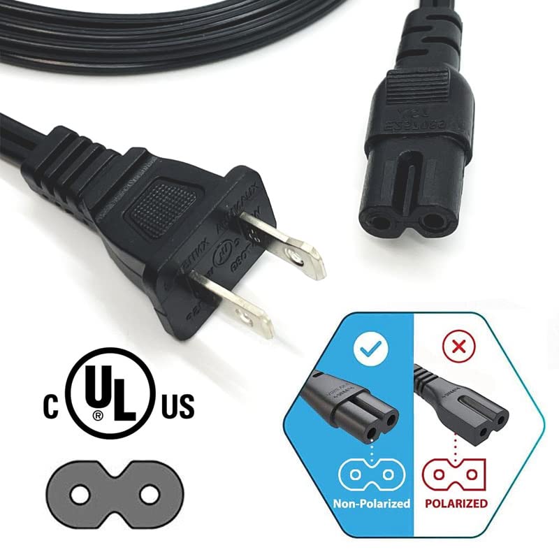 Wise Home Products UL 5ft TV Power Cord for AC 2 Prong Wall Plug (NEMA 1-15P to IEC C7) LCD LED 2-Slot Electronics Cable PS4 PS5 Speaker Monitor Xbox Wall Power Cable Replacement Black