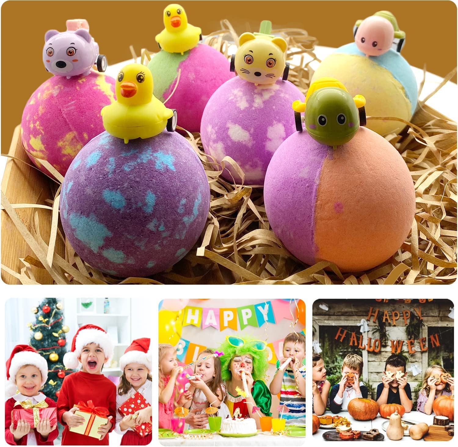 7 Oz Bath Bombs for Kids - with Surprise Toys Inside Pull-Back Car 6 Pack Natural Colorful Bath Bombs for Boys Girls with Animal Car Birthday Chirstmas Gift for Child