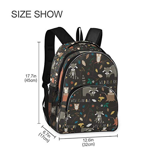 ALAZA Raccoon Owl Cartoon School Bag Casual Daypack Book Bags for Primary Junior High School