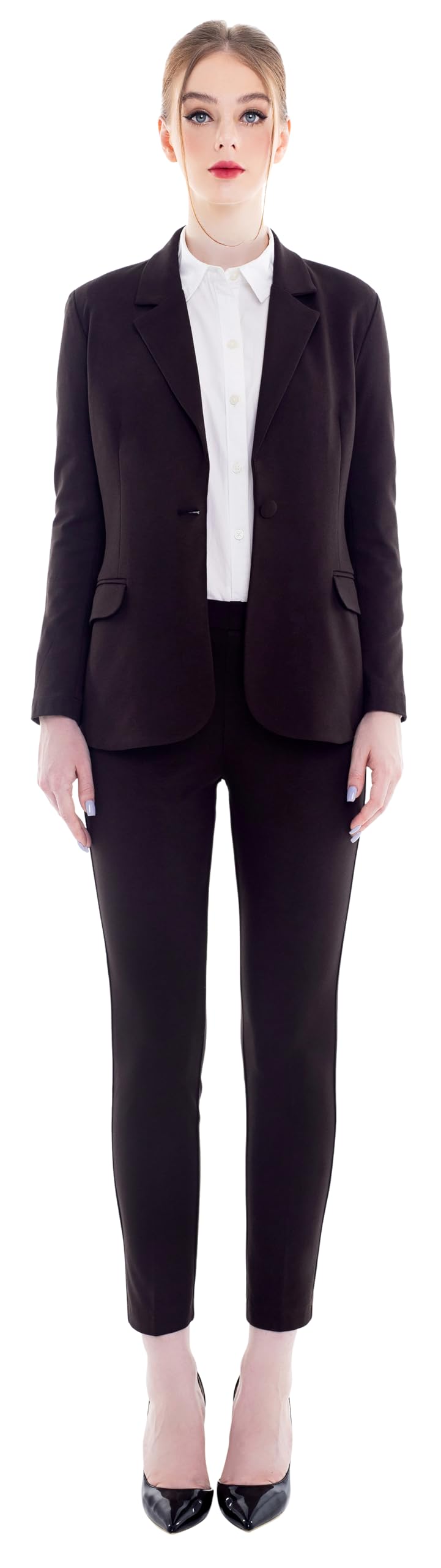 Marycrafts Women's Business Blazer Pant Suit Set for Work 12 Black Brown