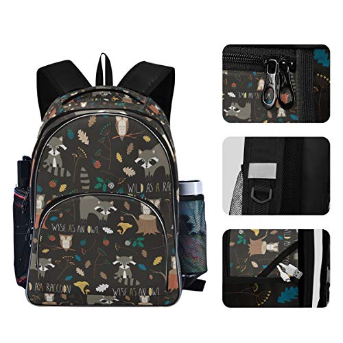 ALAZA Raccoon Owl Cartoon School Bag Casual Daypack Book Bags for Primary Junior High School