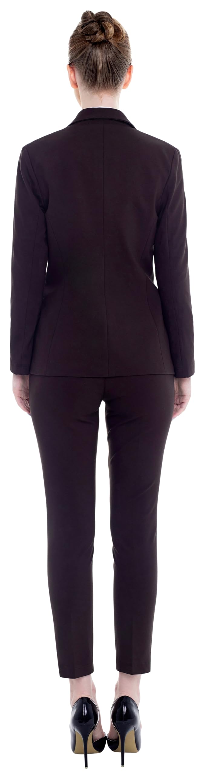 Marycrafts Women's Business Blazer Pant Suit Set for Work 12 Black Brown