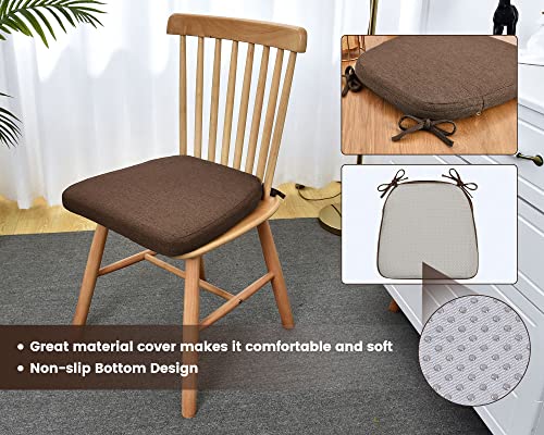 COSNUOSA Kitchen Chair Cushions Dining Chair Cushions with Ties Non Slip Kitchen Dining Chair Pads Seat Cushion Set 17 x 16 Inches Brown 4 Pcs
