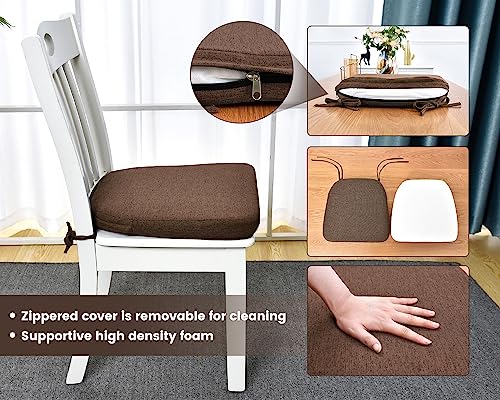 COSNUOSA Kitchen Chair Cushions Dining Chair Cushions with Ties Non Slip Kitchen Dining Chair Pads Seat Cushion Set 17 x 16 Inches Brown 4 Pcs
