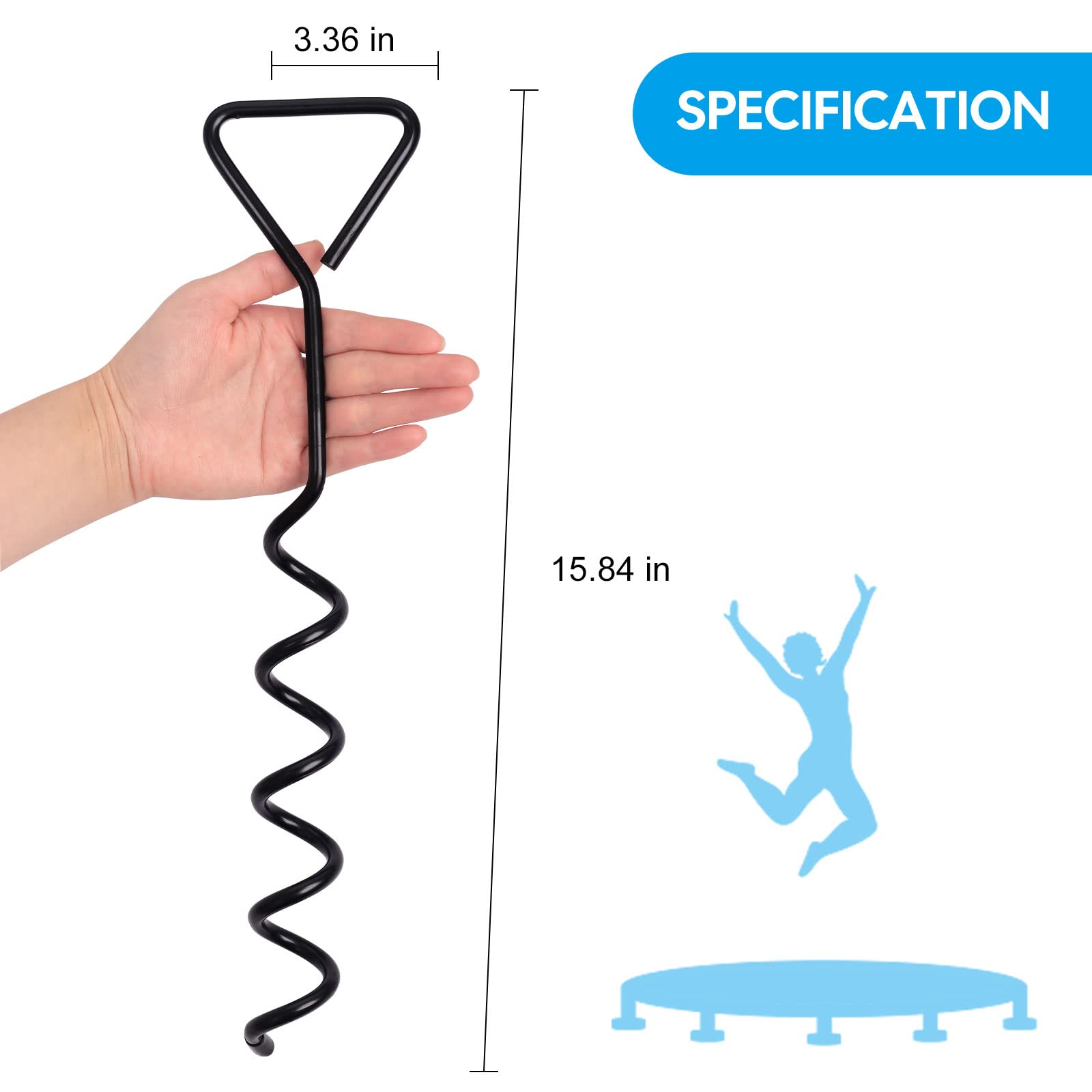 Heavy Duty Trampoline Stakes Anchors High Wind,Galvanized Steel Trampoline Anchors Kit for 15ft,14ft,12ft,10ftTrampoline,15.8inch Ground Anchors Trampoline Accessories