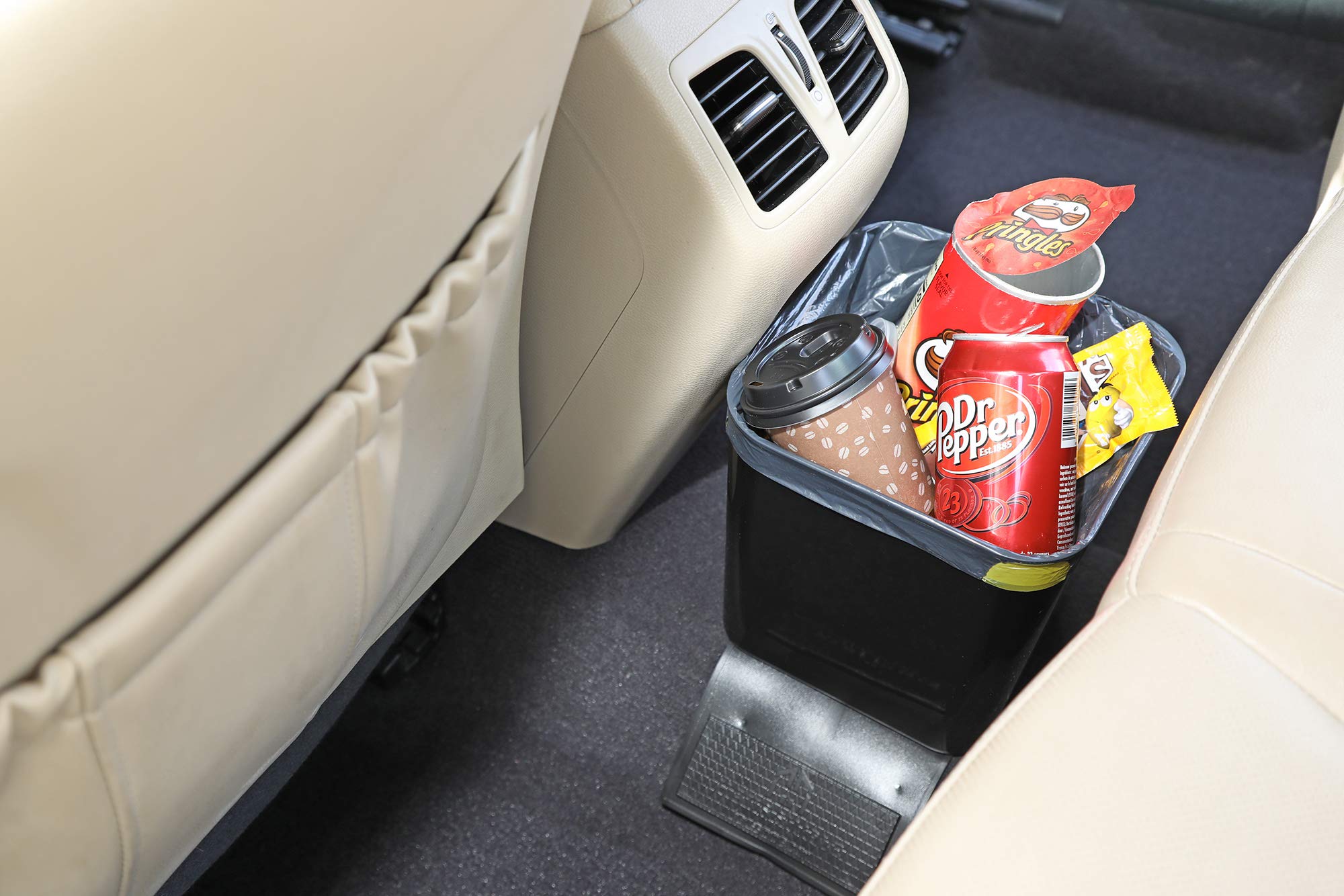 HAUSSIMPLE Car Trash Can Waterproof Plastic Garbage Bin Litter Waste Basket Auto Interior Organizer 1.4 Gallon with No Tip Stability Flap Pack of 2 (Black)