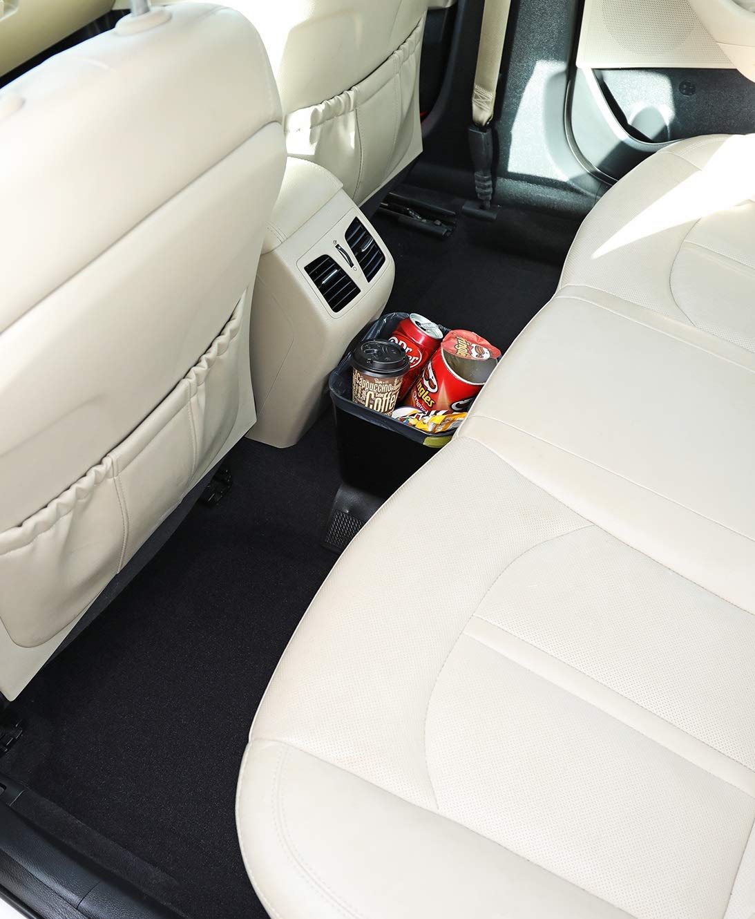 HAUSSIMPLE Car Trash Can Waterproof Plastic Garbage Bin Litter Waste Basket Auto Interior Organizer 1.4 Gallon with No Tip Stability Flap Pack of 2 (Black)