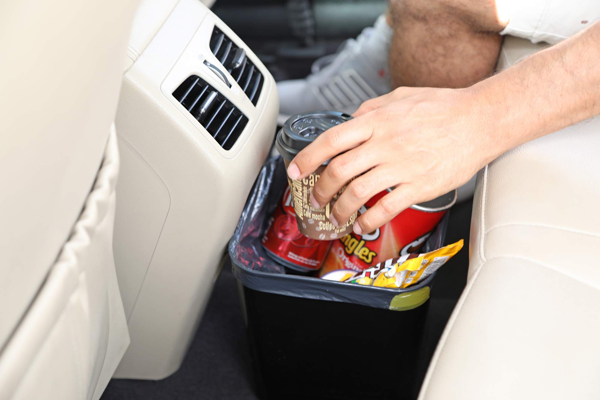 HAUSSIMPLE Car Trash Can Waterproof Plastic Garbage Bin Litter Waste Basket Auto Interior Organizer 1.4 Gallon with No Tip Stability Flap Pack of 2 (Black)