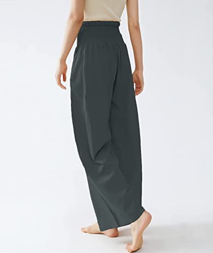 Linen Pants for Women, Summer Drawstring High Waist with Pockets Cotton Linen Palazzo Pants Beach Wide Leg Pant Trousers