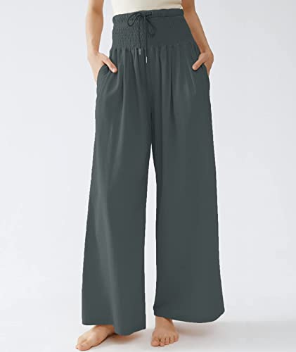 Linen Pants for Women, Summer Drawstring High Waist with Pockets Cotton Linen Palazzo Pants Beach Wide Leg Pant Trousers