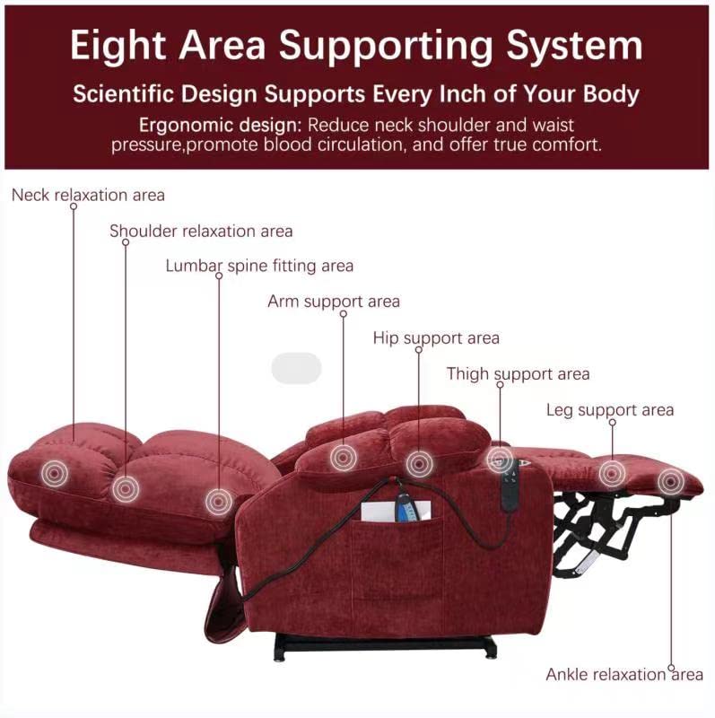 Electric Power Lift Recliner Oversize Chair Dual Motor Vibration Massage Heated Gift Fabric Single Sofa for Elder with Side Pockets Cup Holders for Living Room 180 Degree for Flat Sleeping