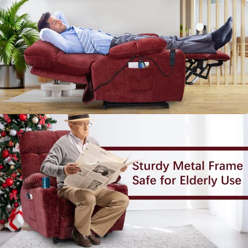 Electric Power Lift Recliner Oversize Chair Dual Motor Vibration Massage Heated Gift Fabric Single Sofa for Elder with Side Pockets Cup Holders for Living Room 180 Degree for Flat Sleeping