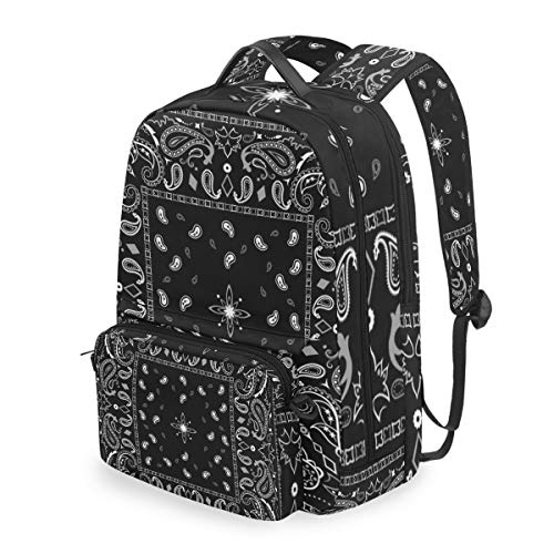 COFEIYISI Detachable Backpacks,Black Paisley Bandana Pattern,College Bookbag Crossbody Casual Shoulder Daypacks Travel Laptop for Women Men