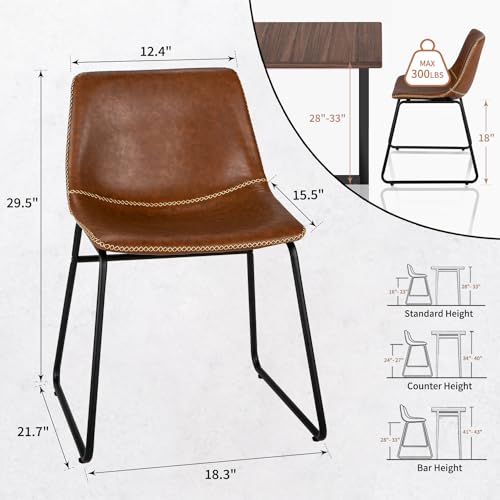 HeuGah Dining Chairs Set of 4, Modern Industrial Kitchen & Dining Room Faux Leather Chairs with Metal Legs