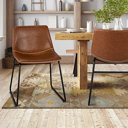 HeuGah Dining Chairs Set of 4, Modern Industrial Kitchen & Dining Room Faux Leather Chairs with Metal Legs