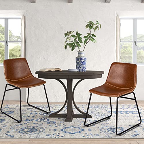 HeuGah Dining Chairs Set of 4, Modern Industrial Kitchen & Dining Room Faux Leather Chairs with Metal Legs