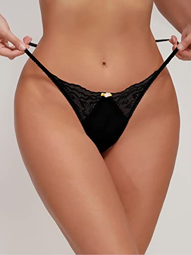 Milumia Women Lace Sexy Panties Underwear G-String Thongs Cheeky Lingerie Bikini Brief Black Small